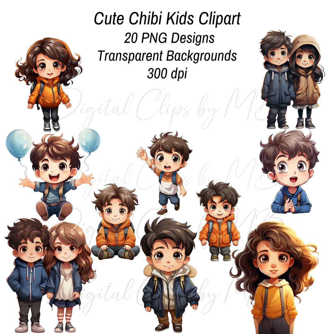 Chibi Clipart, Boy and Girl Clipart, Childrens Chibi PNG Illustrations ...