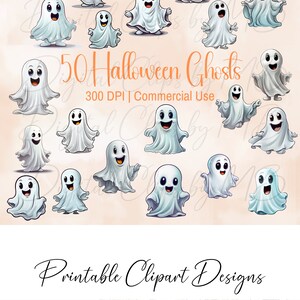 Halloween Clipart, Cute Ghost Clipart, Designer PNG Ghost Bundle, PNG ...