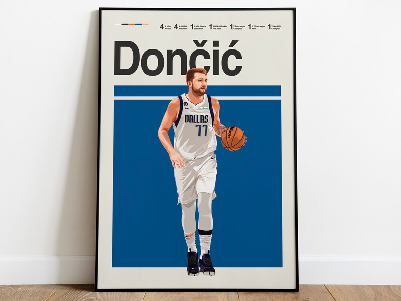Luka Doncic Poster Dallas Mavericks Wall Art NBA Mid Century - Etsy