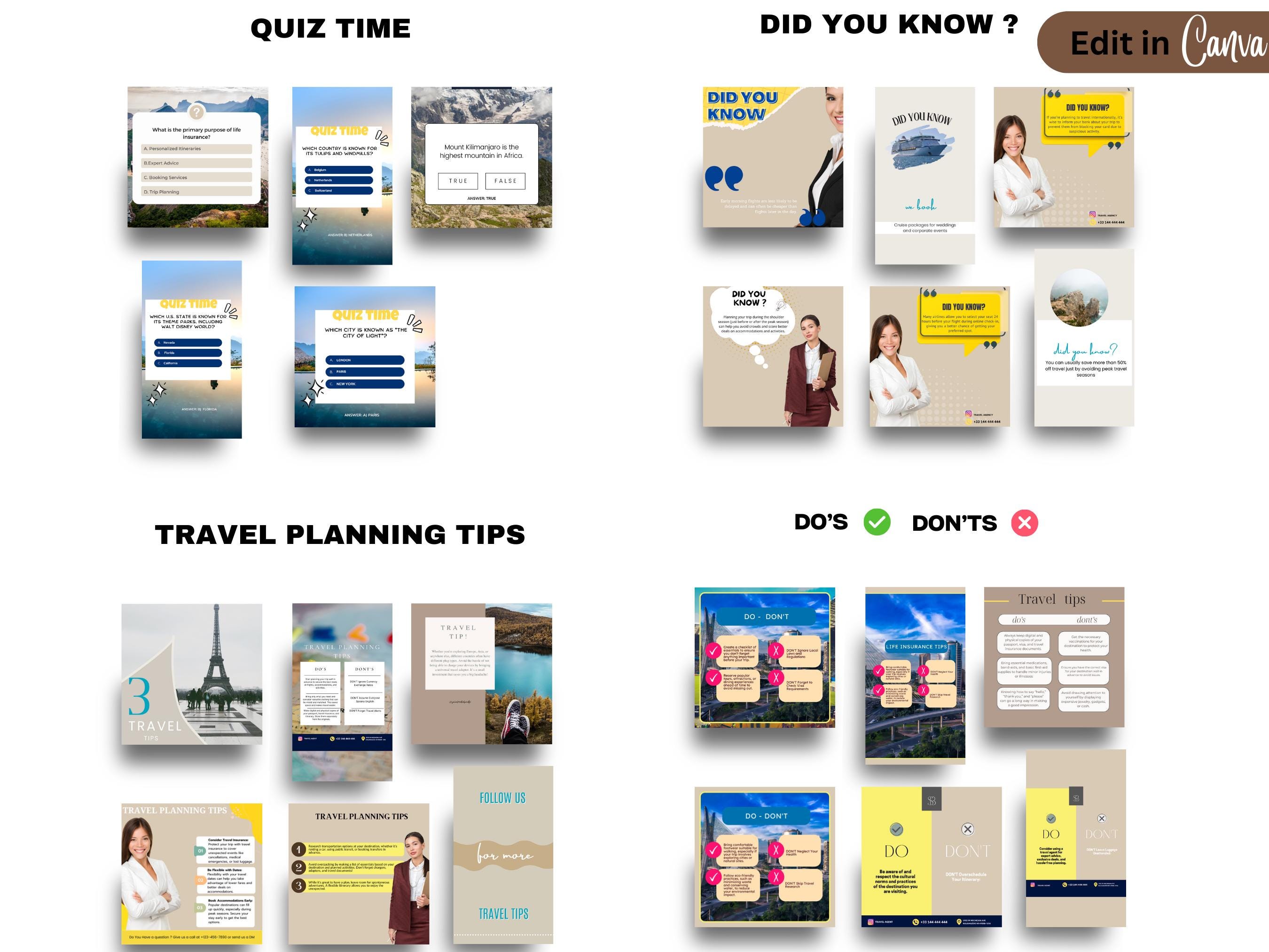 1000 Travel Instagram Canva Templates - Travel Agency Insta - Travel ...