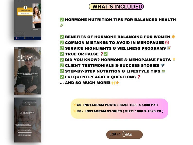 Menopause Instagram Template Hormone Social Media Post Health Coach ...