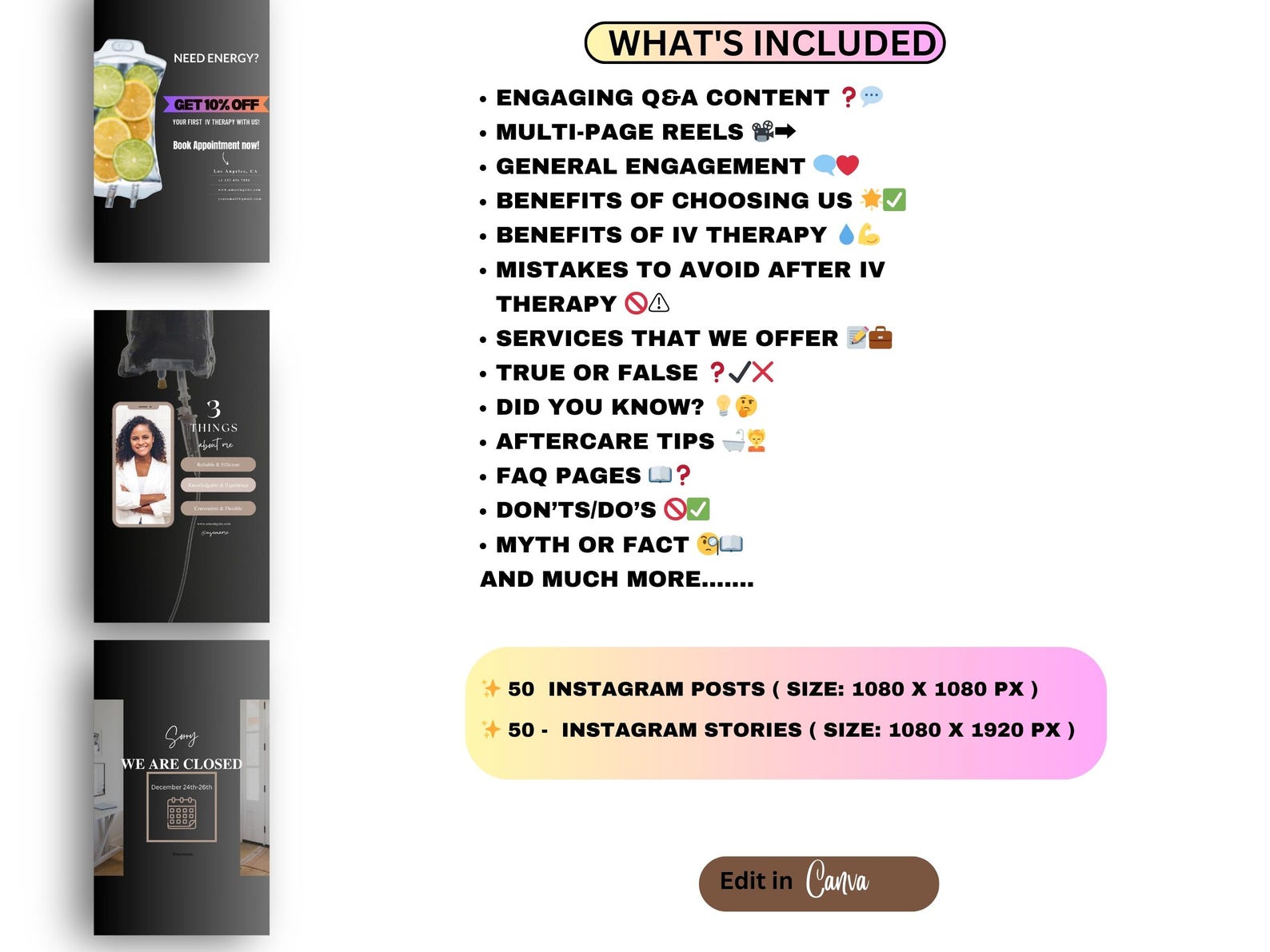 100 IV Drip Therapy Instagram Templates | IV Therapy Instagram ...