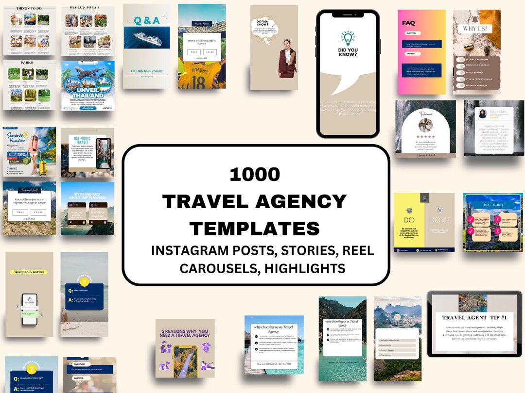 1000 Travel Instagram Canva Templates - Travel Agency Insta - Travel ...