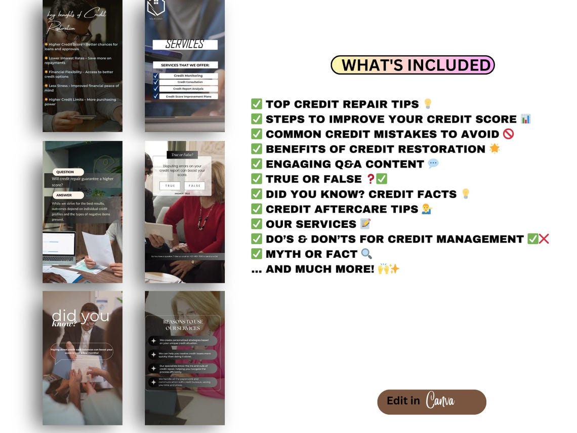 Credit Repair Instagram Reels Templates, Editable Canva Videos - Etsy