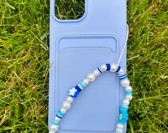 Beaded Phone Charm Angelite and Pearl Natural Healing Crystal Gemstone ...