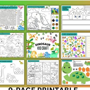 Dinosaur Kid's Craft Activity Bundle/printable Pdf/9-page Kids Dinosaur ...