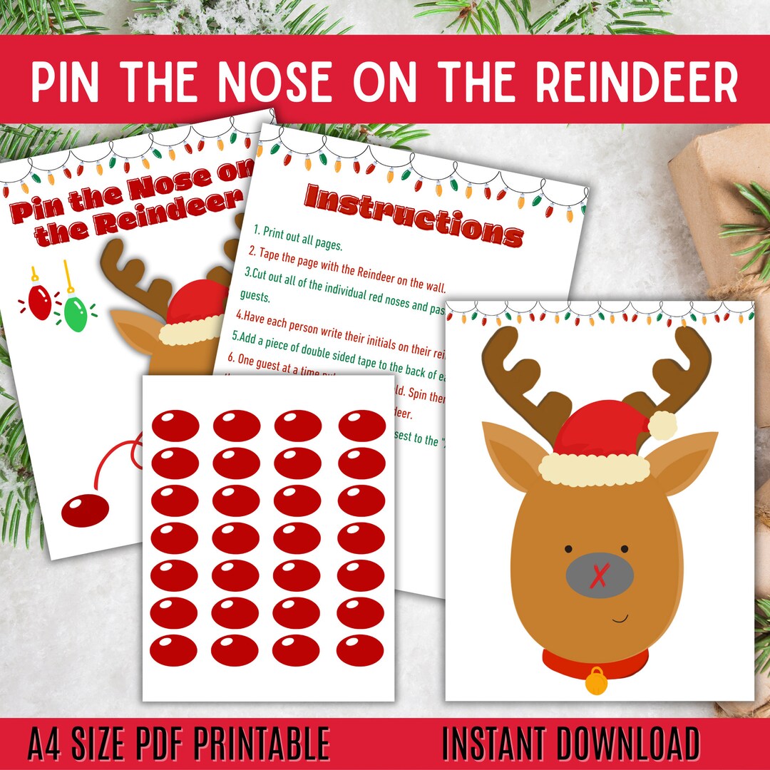 Printable Christmas Kids Craft-pin the Nose on the Reindeer Kid's ...