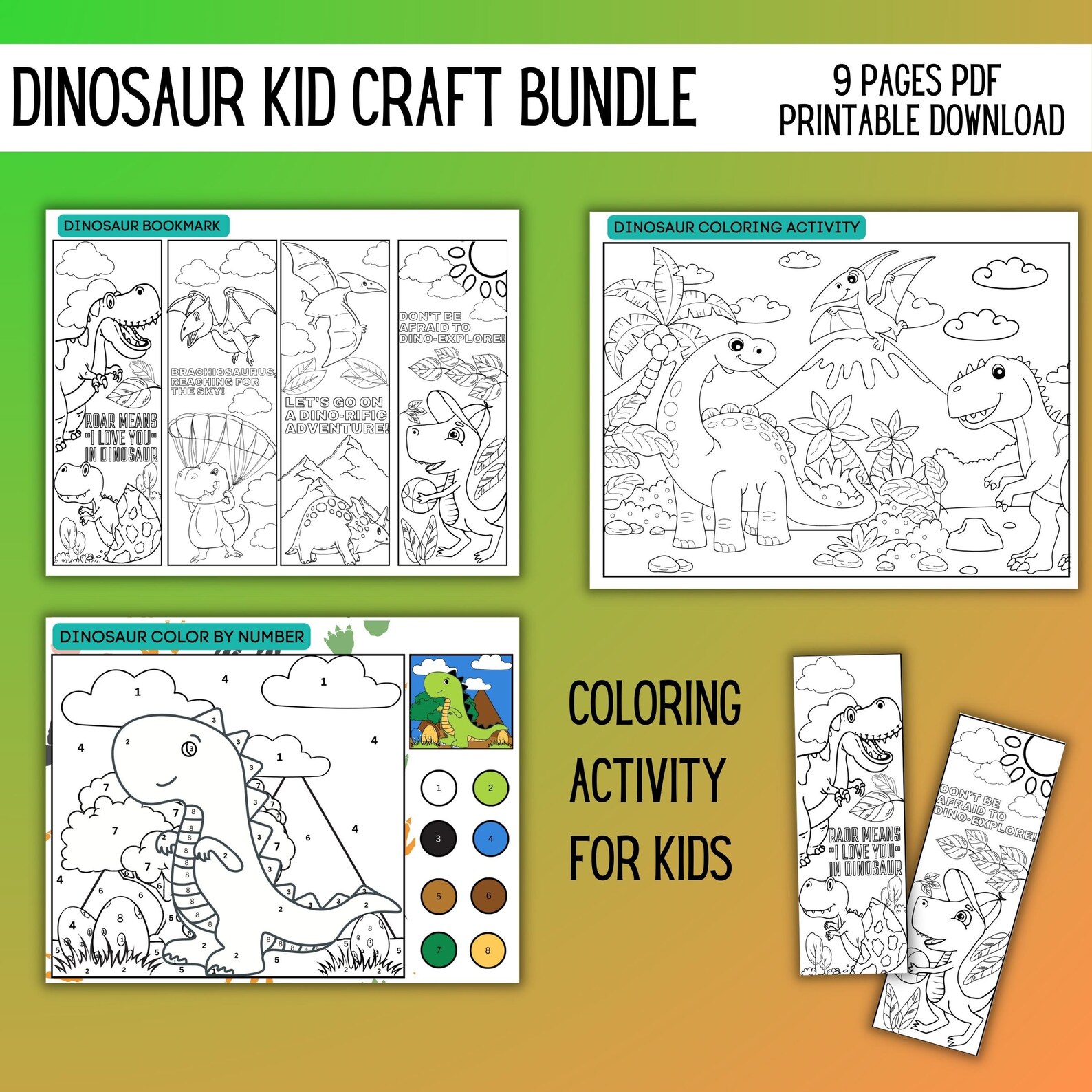 Dinosaur Kid's Craft Activity Bundle/printable Pdf/9-page Kids Dinosaur ...
