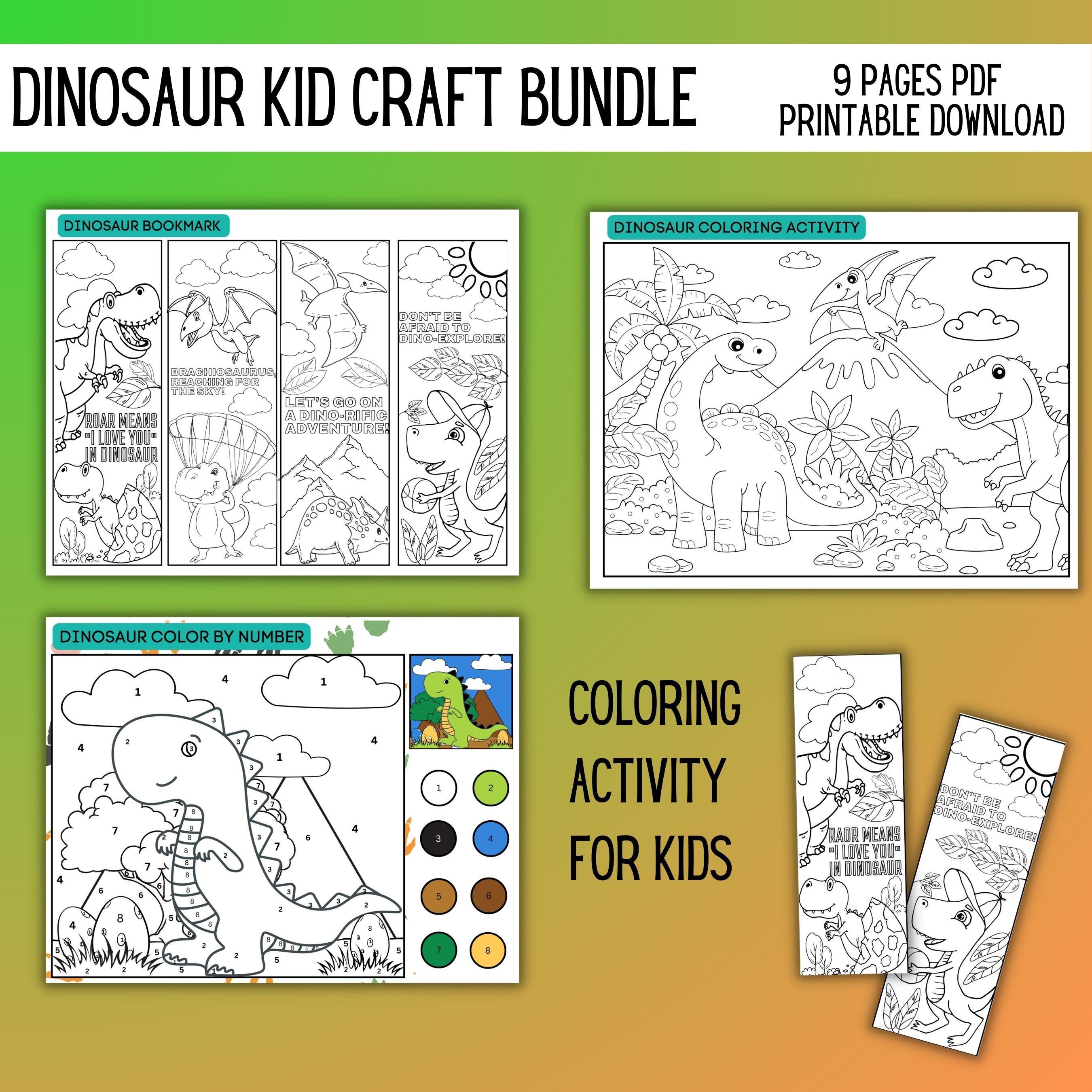 Dinosaur Kid's Craft Activity Bundle/printable Pdf/9-page Kids Dinosaur ...
