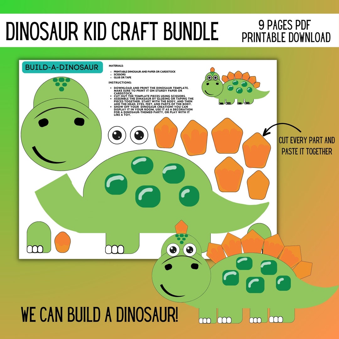 Dinosaur Kid's Craft Activity Bundle/printable Pdf/9-page Kids Dinosaur ...