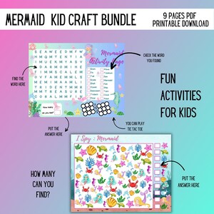 Mermaid Kid's Craft Activity Bundle/printable Pdf/9-page Kids Mermaid ...
