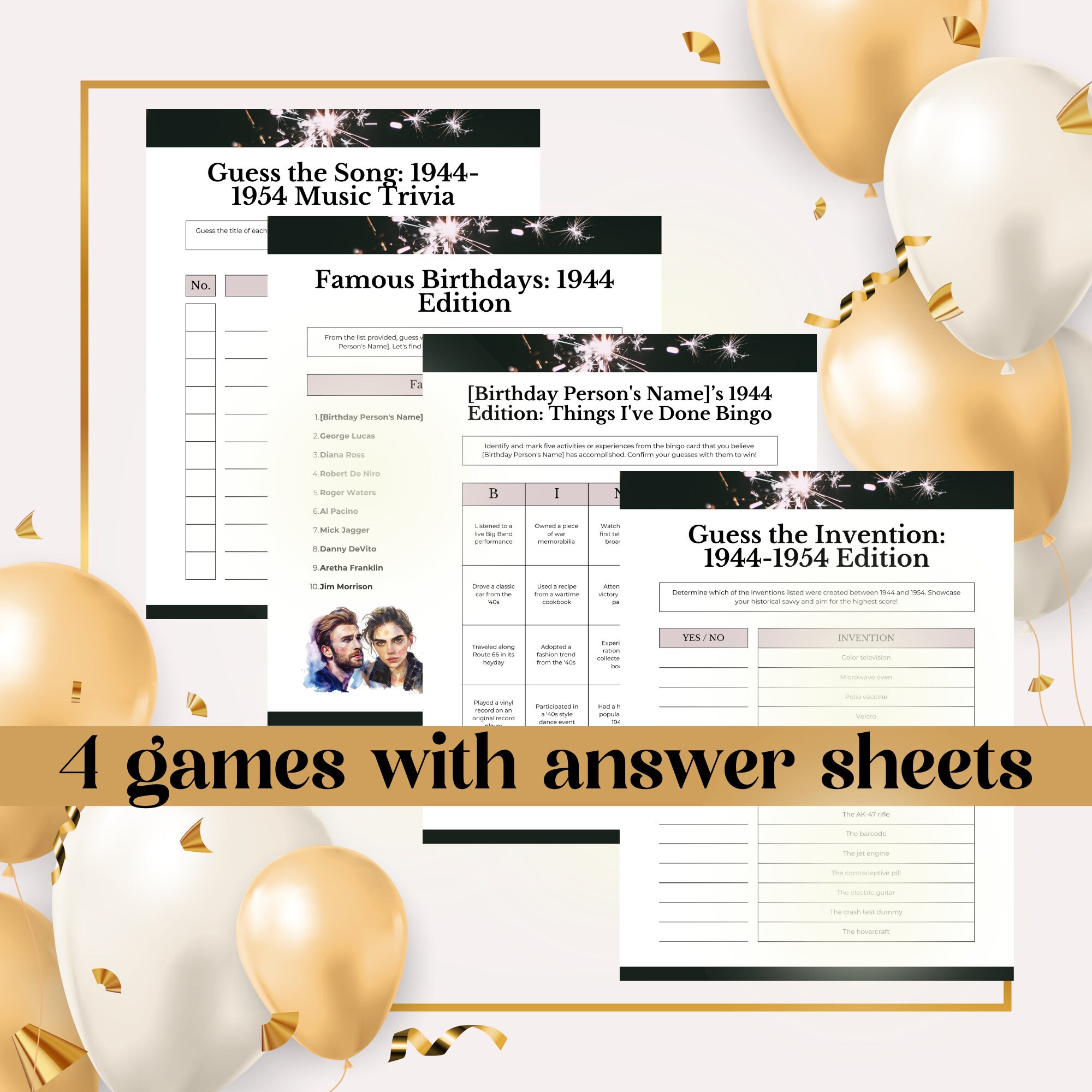 Printable 1954 Games/70th Birthday Party Games/guess the Song Game ...