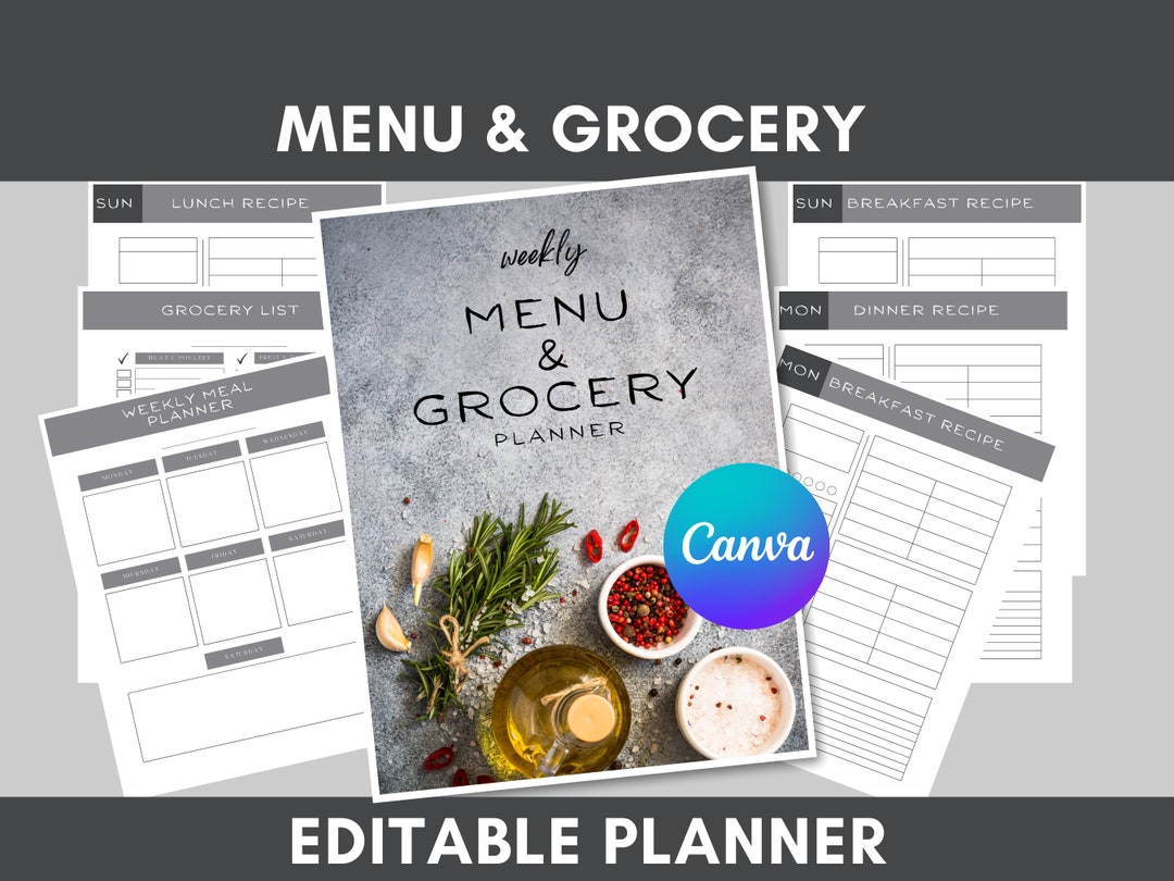 Editable Planner/35-page Weekly Menu and Grocery Planner/printable ...