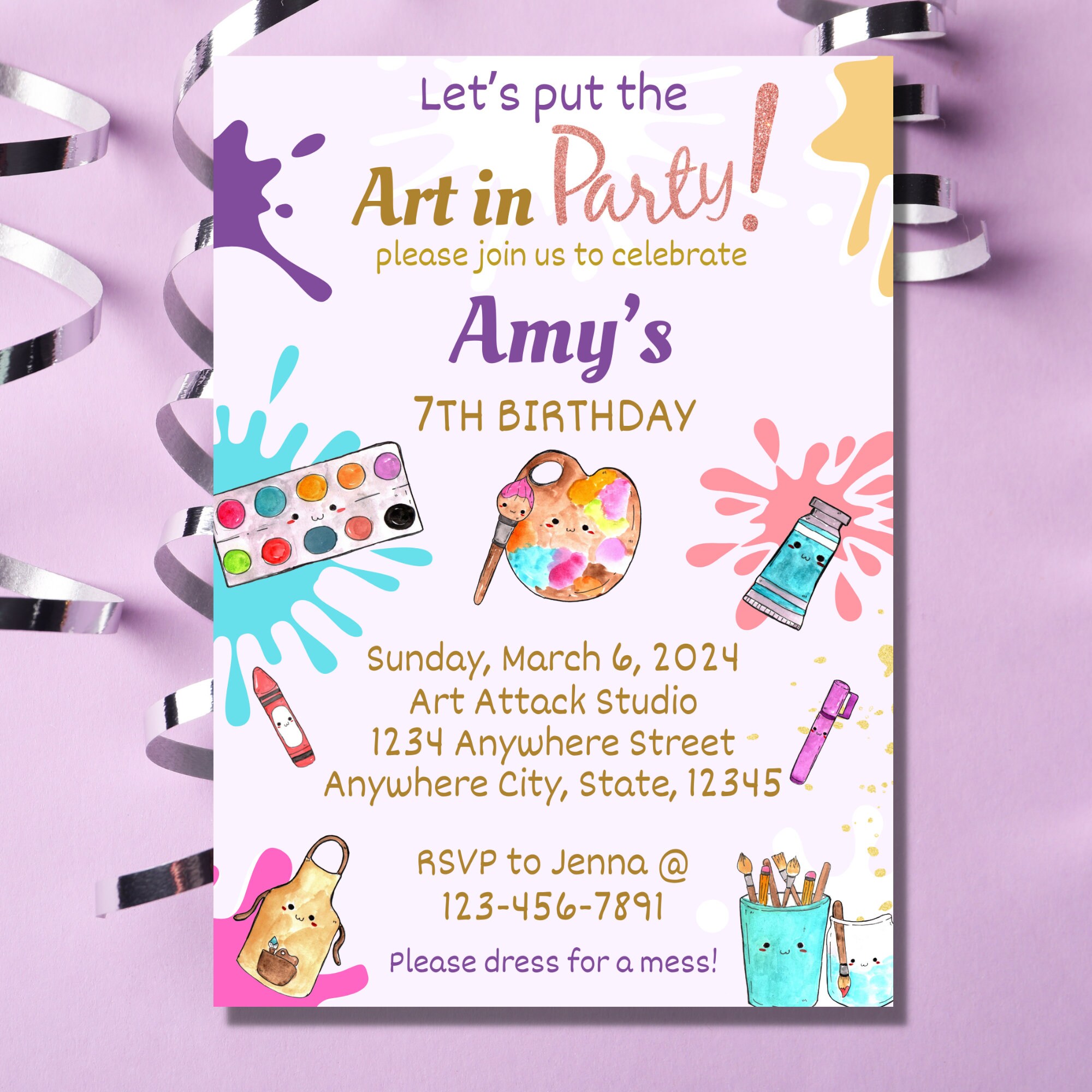 EDITABLE Printable Kid's Art Birthday Party Invitation and Thank You ...