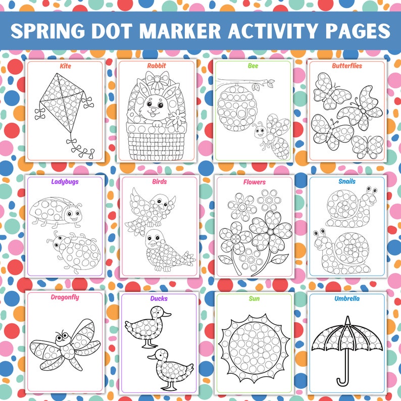 Spring Dot Activity Pages/kids Dot Marker Coloring Pages/kids Spring ...