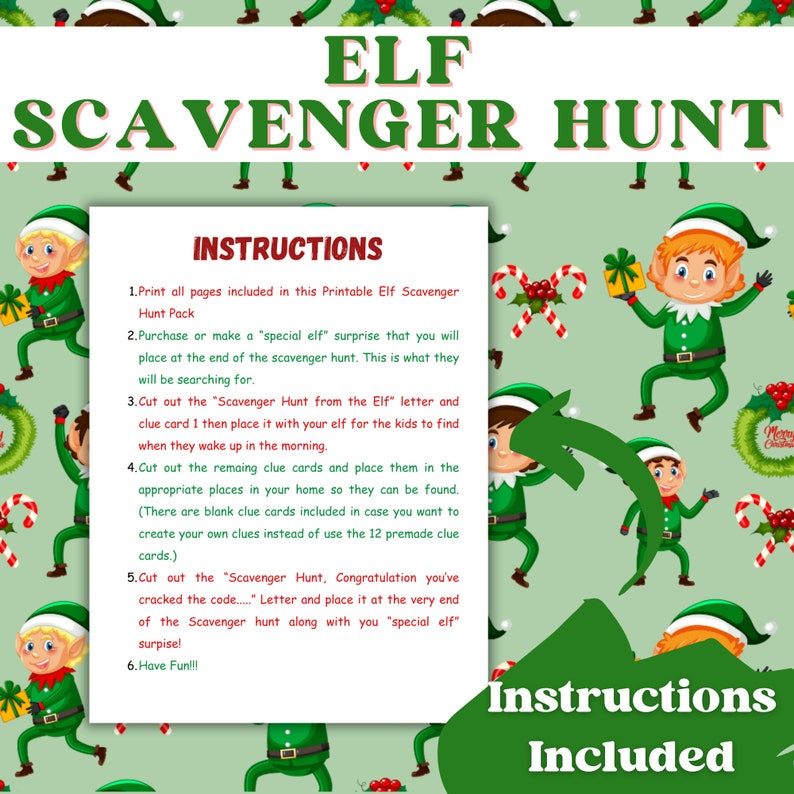 Printable Elf Scavenger Hunt Game/digital Download Christmas - Etsy