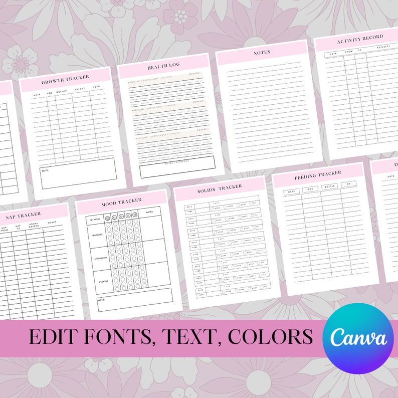 Editable Toddler Log Book/23-page Printable Toddler Record Book/pink ...