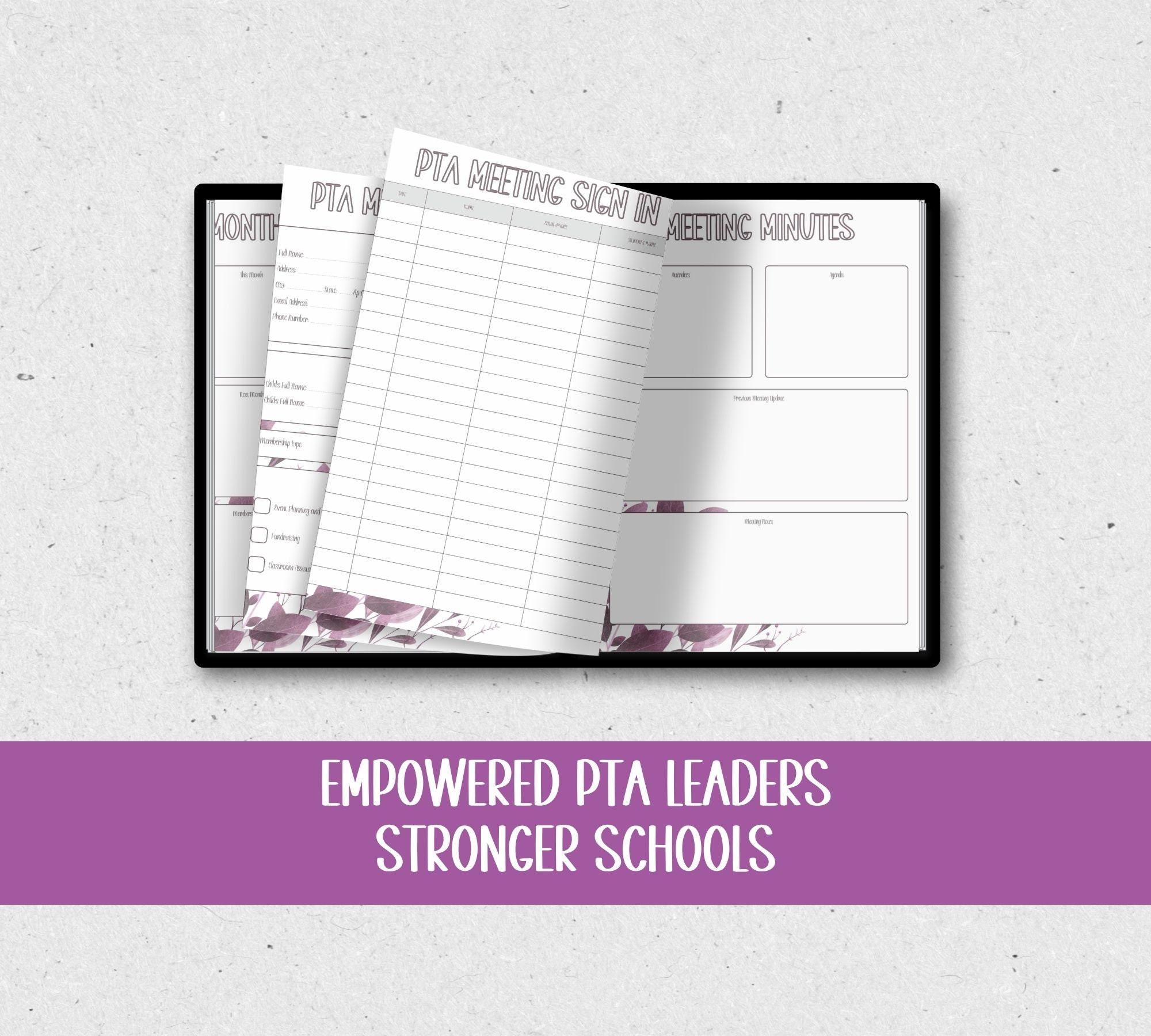 Editable Printable PTA Leader Planner/98-page Purple Floral Planner ...