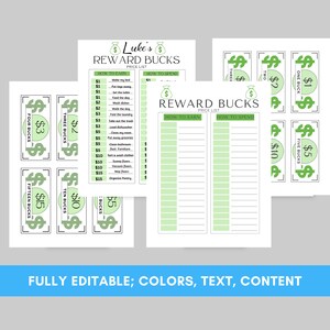 Kids Reward Bucks/editable Printable Child Rewards/8 Colors/printable ...