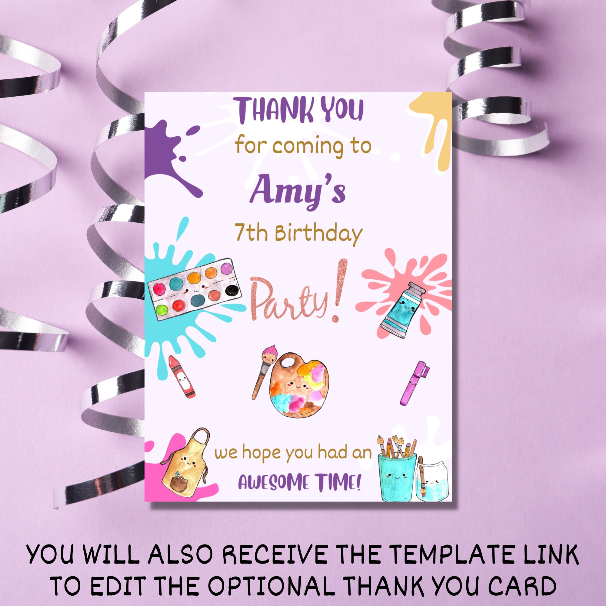 EDITABLE Printable Kid's Art Birthday Party Invitation and Thank You ...