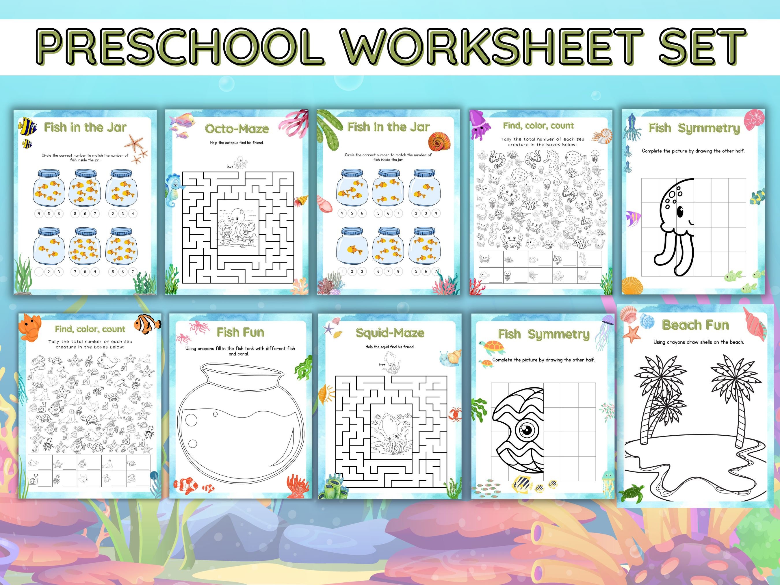 Printable Preschool Worksheets Bundle/under the Sea Preschool Pages ...