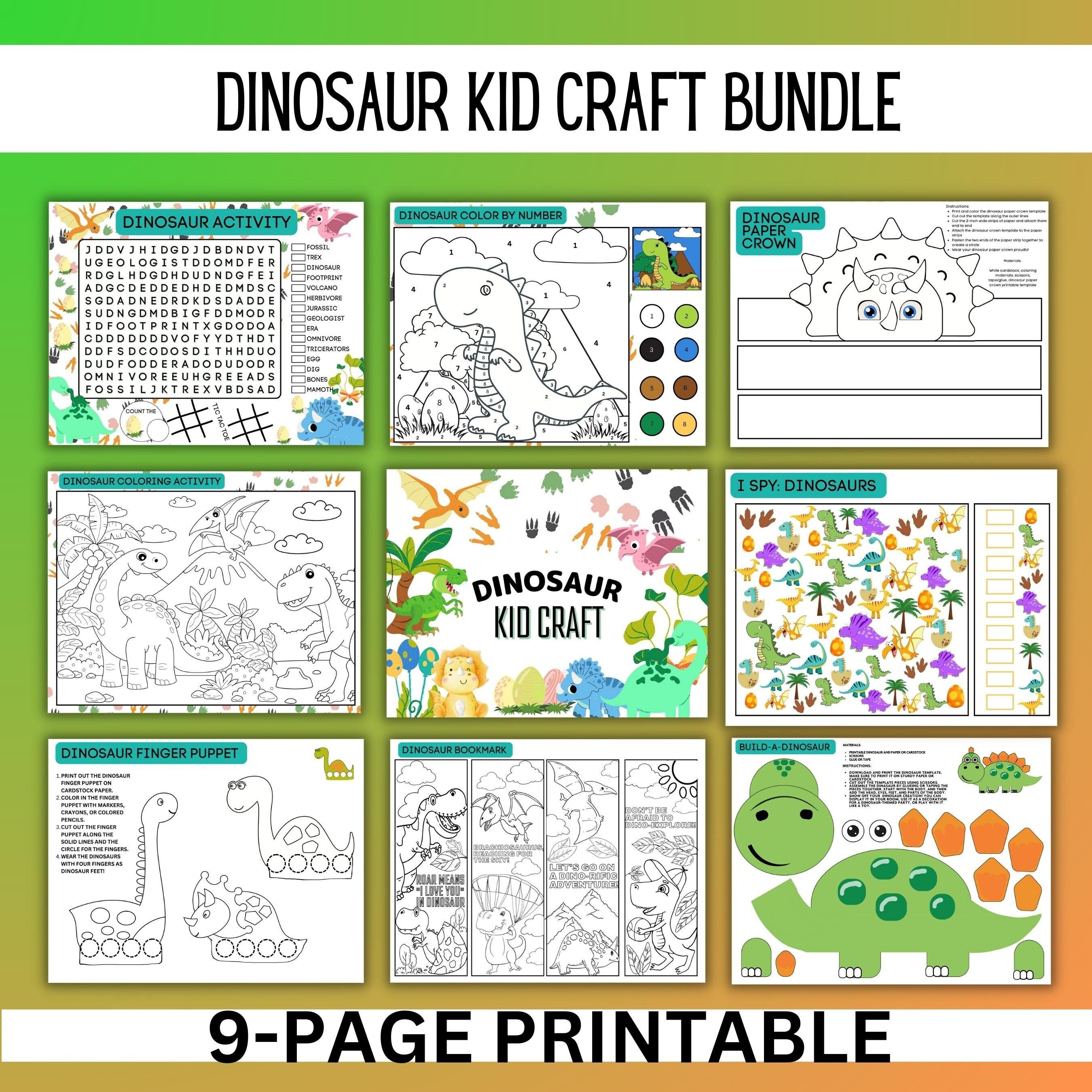 Dinosaur Kid's Craft Activity Bundle/printable Pdf/9-page Kids Dinosaur ...