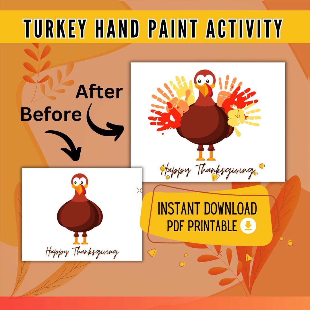 Printable Thanksgiving Kids Crafts/turkey Paint Hand Thanksgiving Craft ...