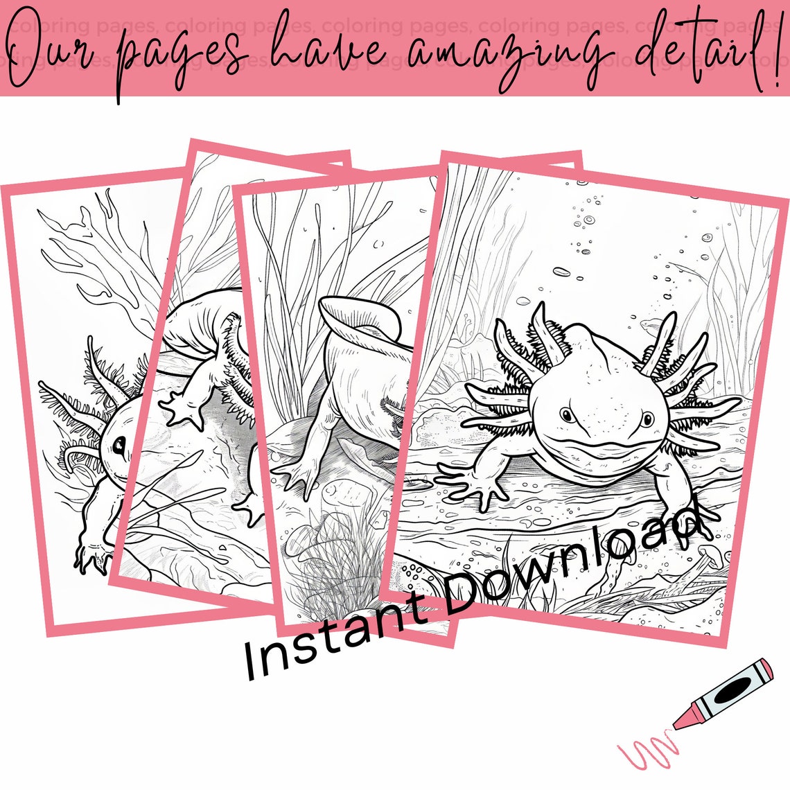 Printable Axolotl Coloring Book Pages/fresh Water Amphibian Coloring ...