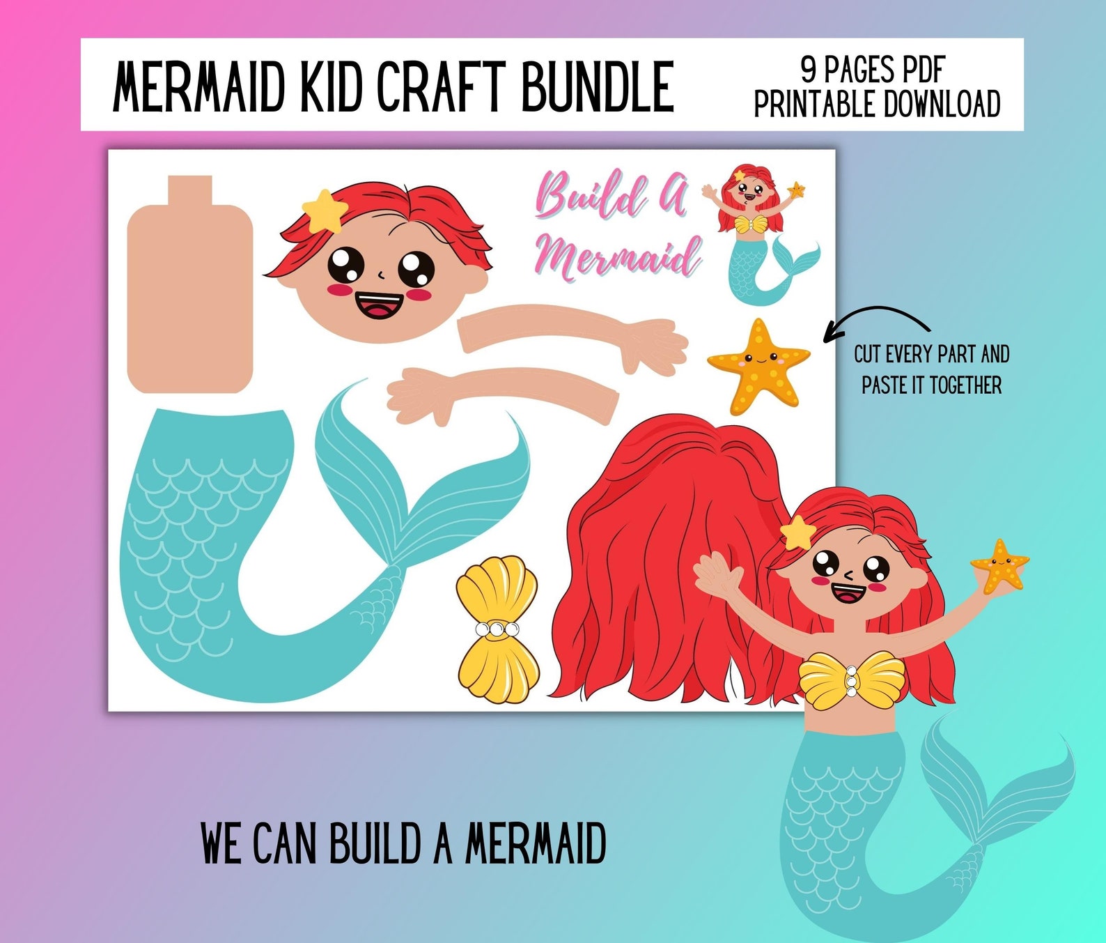 Mermaid Kid's Craft Activity Bundle/printable Pdf/9-page Kids Mermaid ...