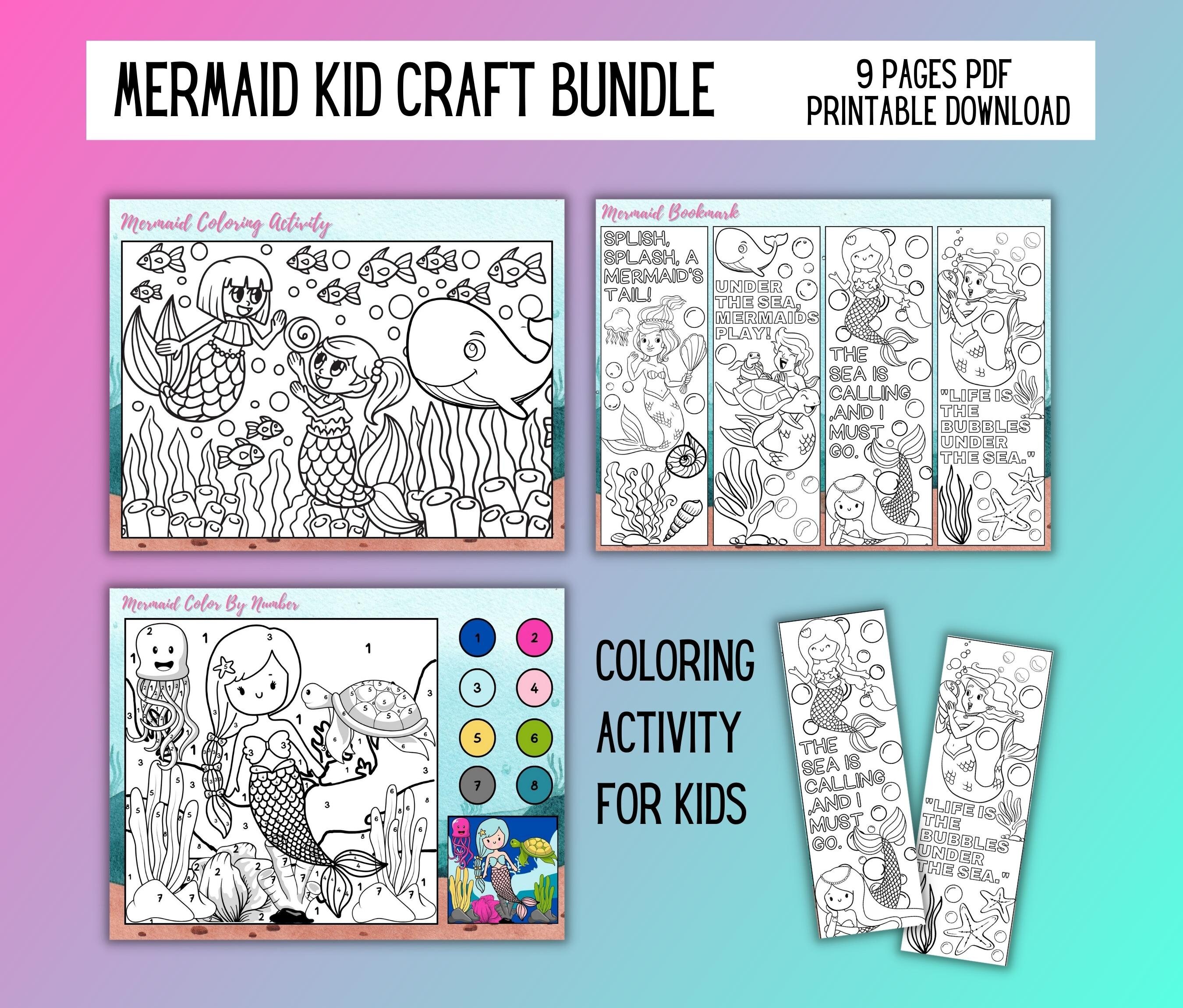 Mermaid Kid's Craft Activity Bundle/printable Pdf/9-page Kids Mermaid ...