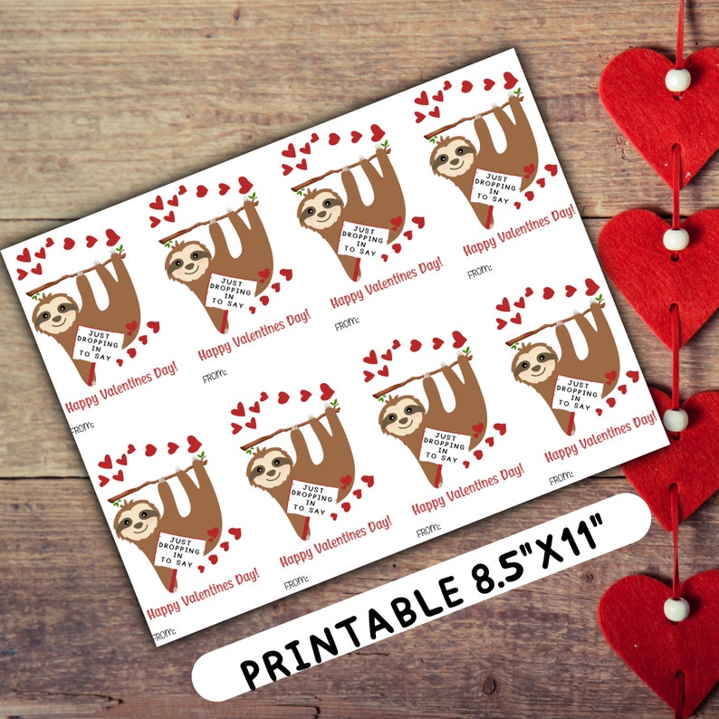 Printable Valentine's Day Cards/sloth Valentine's Cards/student ...