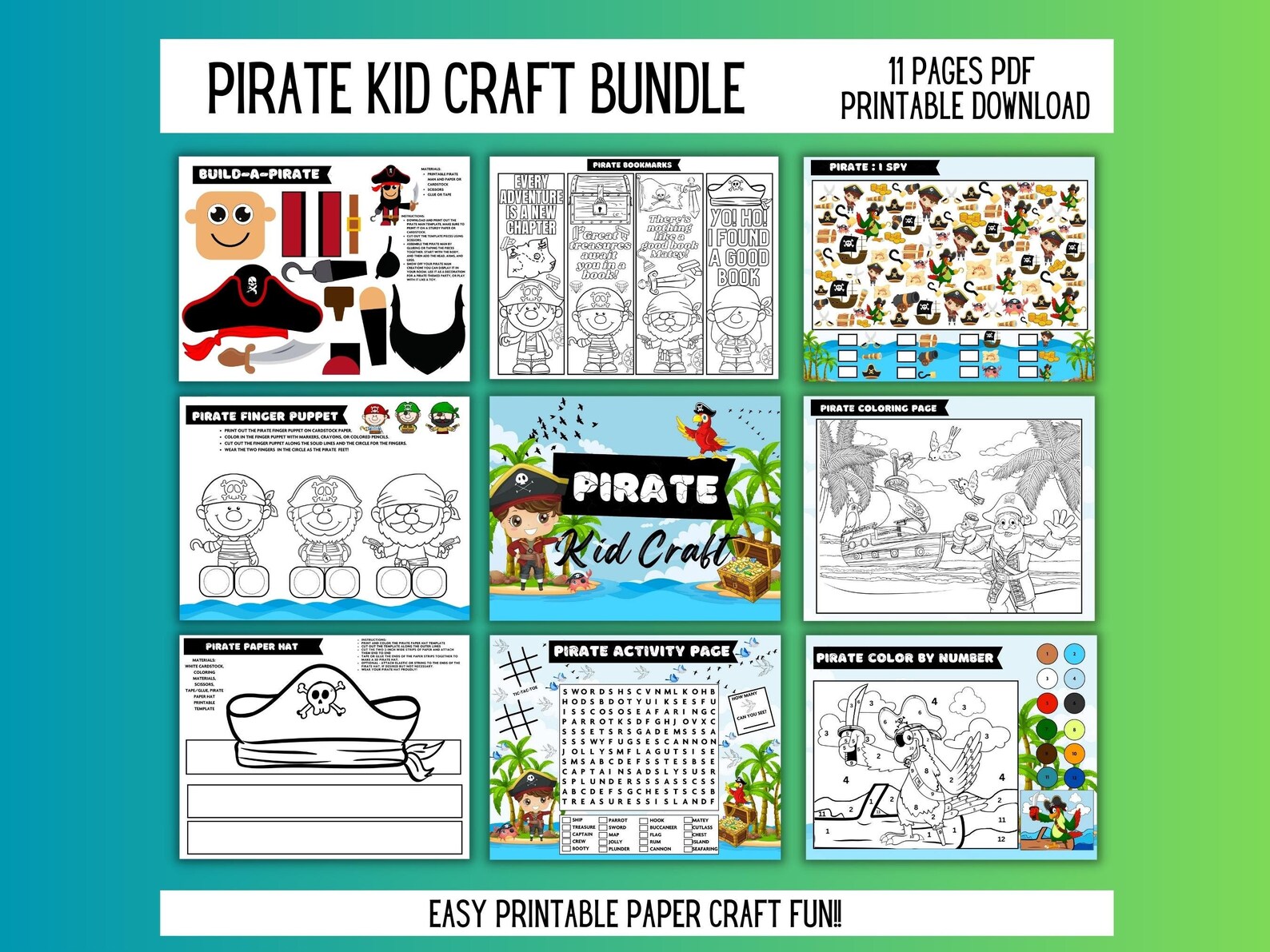 Pirate Kid's Craft Activity Bundle/printable Pdf/11-page Kids Pirate ...