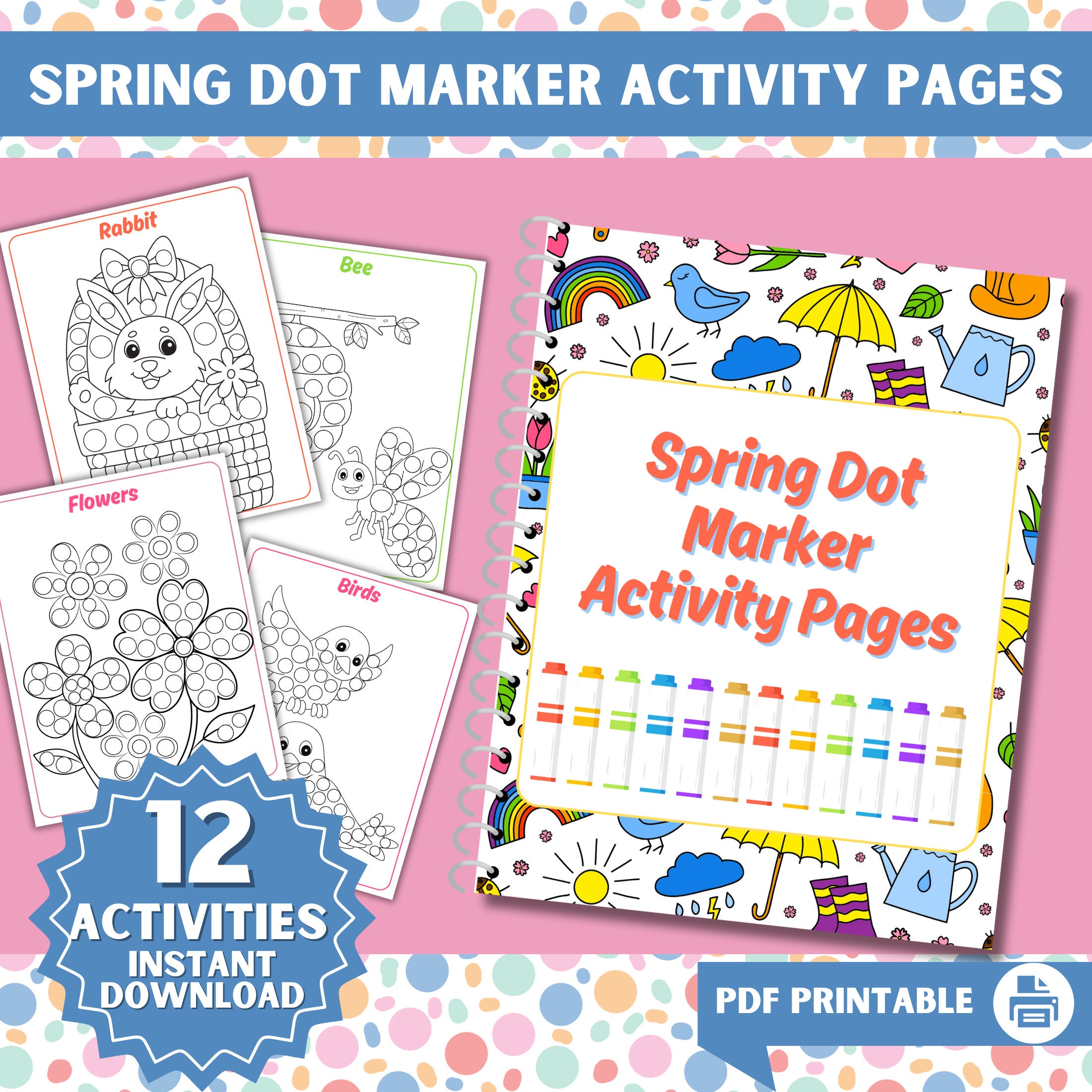 Spring Dot Activity Pages/kids Dot Marker Coloring Pages/kids Spring ...