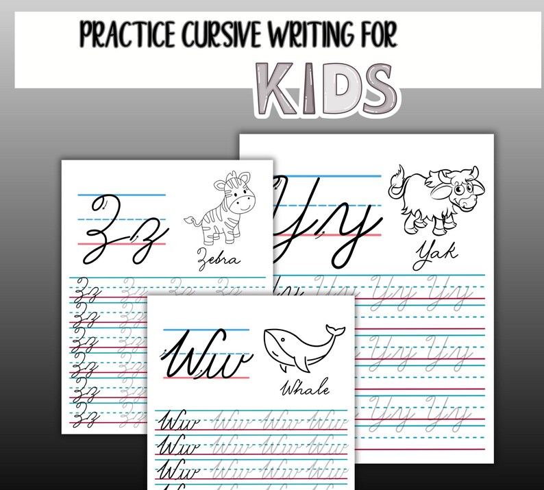 Printable Kids Cursive Practice/printable Pdf/27-page Workbook/instant ...