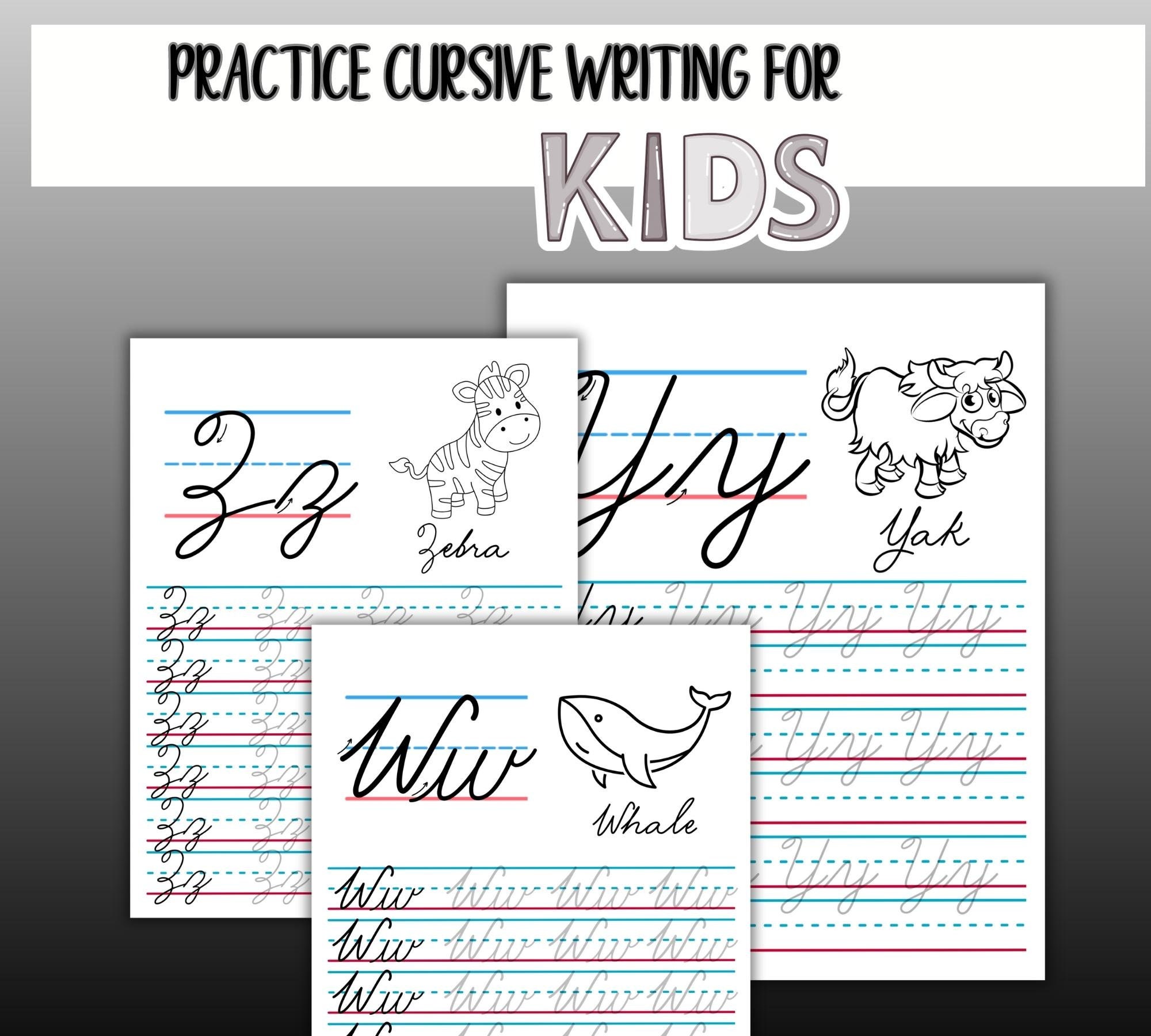 Printable Kids Cursive Practice/printable Pdf/27-page Workbook/instant ...