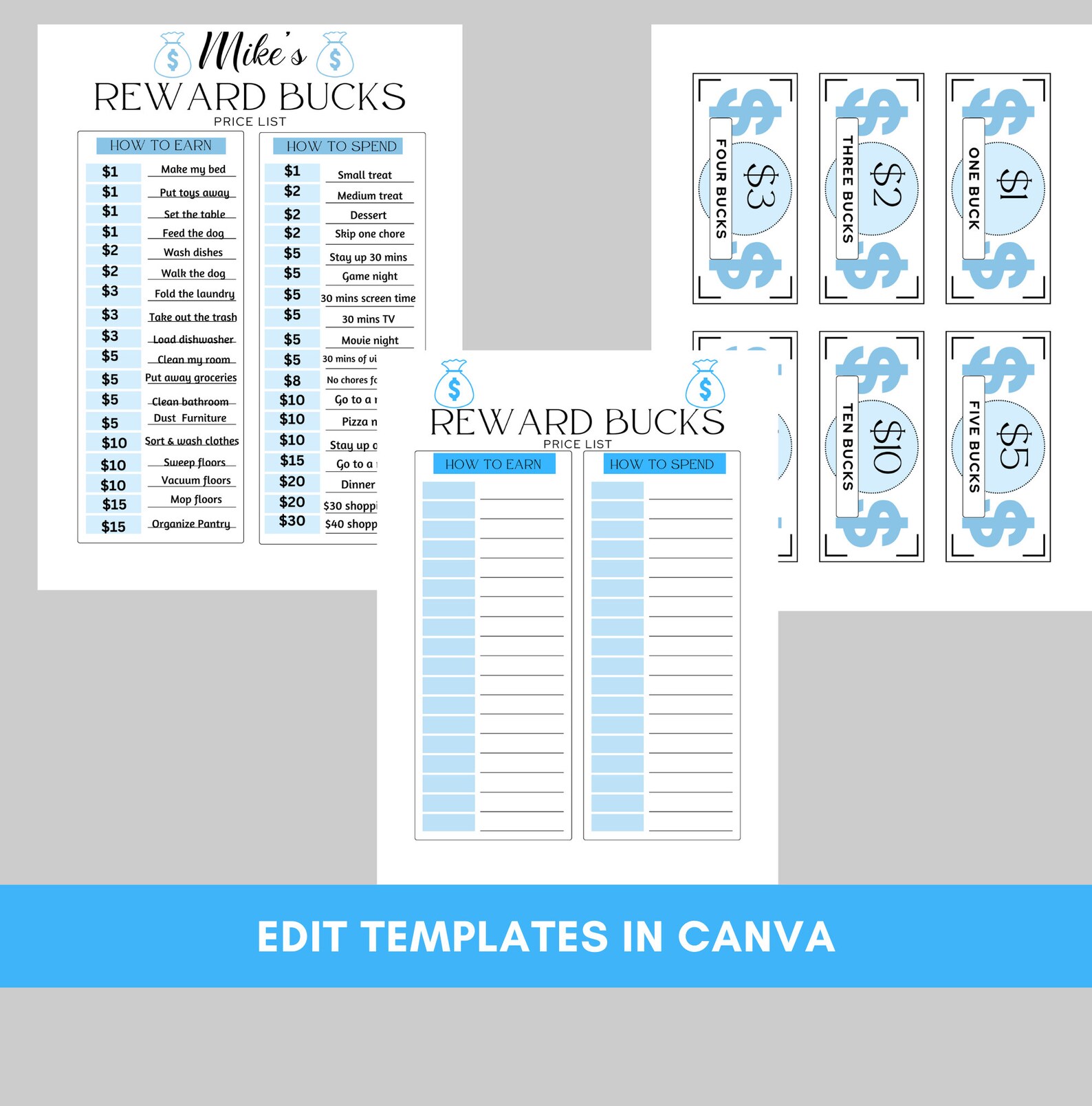 Kids Reward Bucks/editable Printable Child Rewards/8 Colors/printable ...