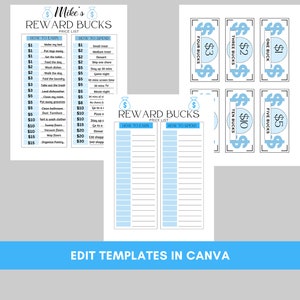 Kids Reward Bucks/editable Printable Child Rewards/8 Colors/printable ...