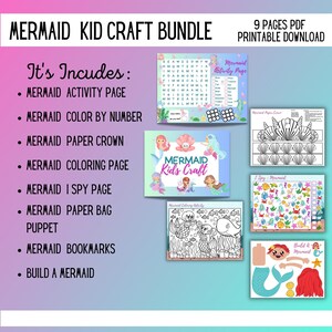 Mermaid Kid's Craft Activity Bundle/printable Pdf/9-page Kids Mermaid ...