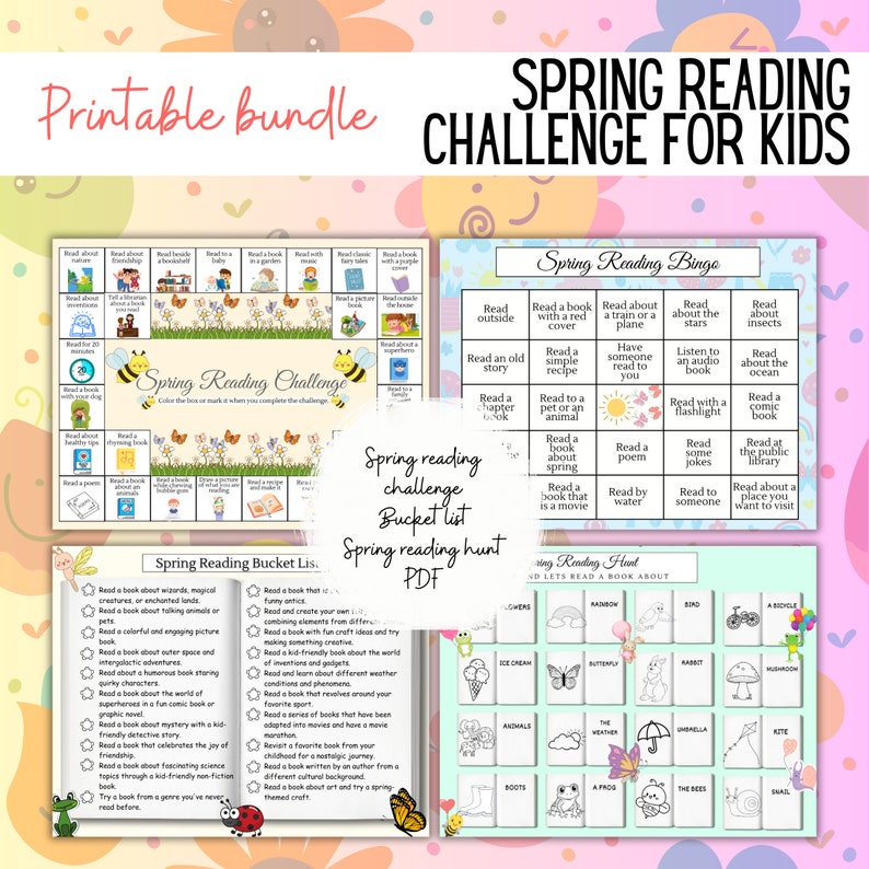 Printable Spring Reading Challenge/kids Reading Challenge/kids Reading ...