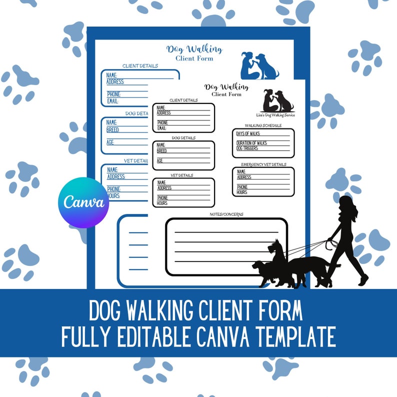 Editable Dog Walking Client Form Template-printable Dog Walker Form ...