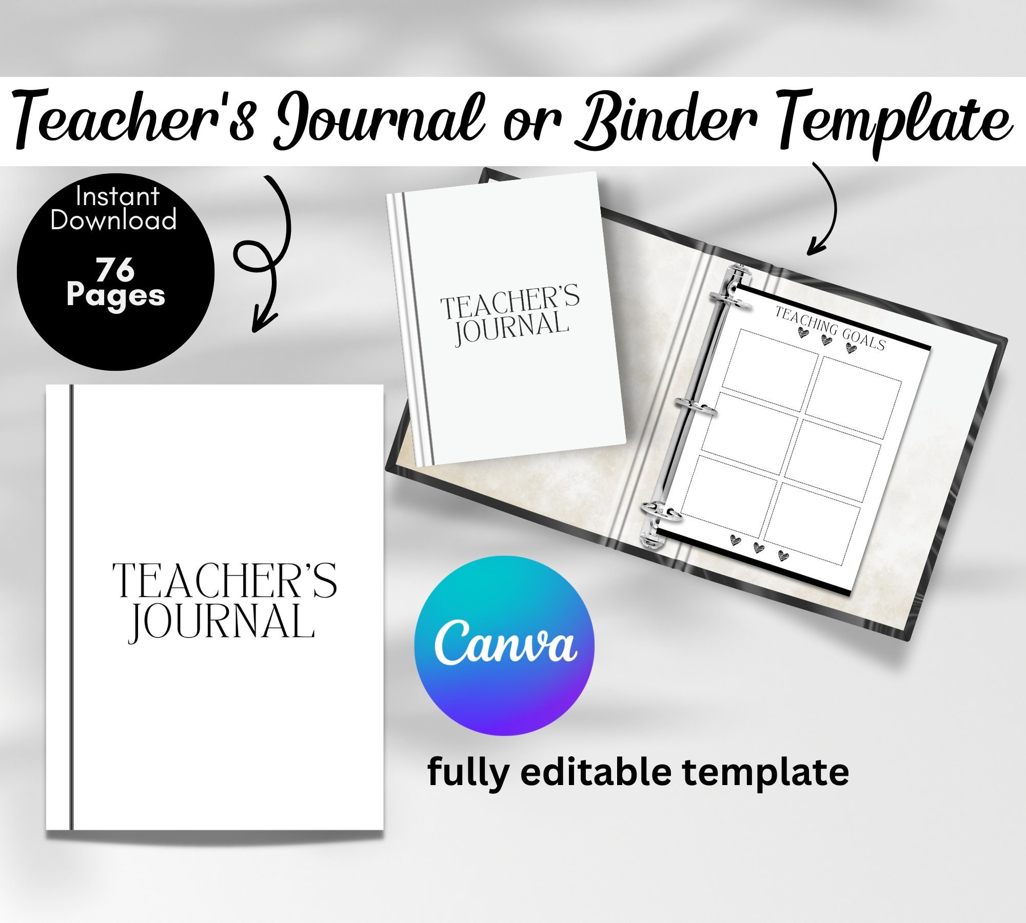 Teacher Journal Bundle Template/canva Journal Template/fully Editable ...