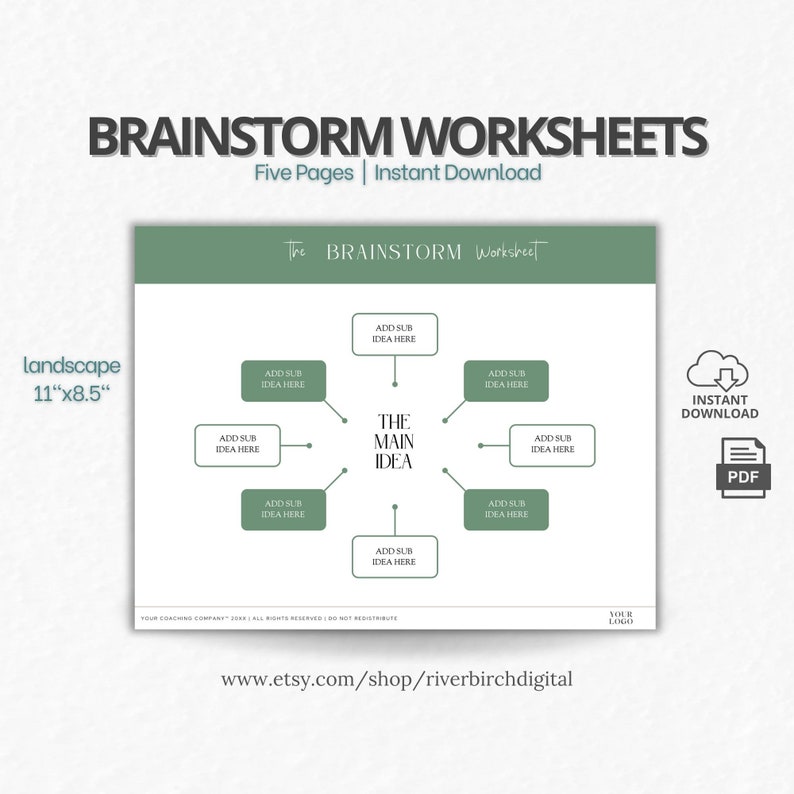 Editable Brainstorm Worksheet Templates/fully Editable Canva Template ...