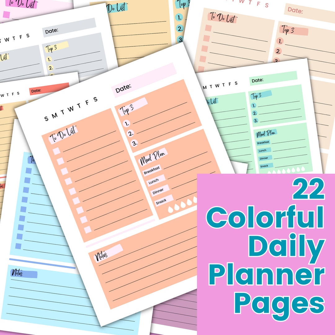 Printable Planner Pages/22 Colorful Planner Pages/meal Plan/to Do List ...
