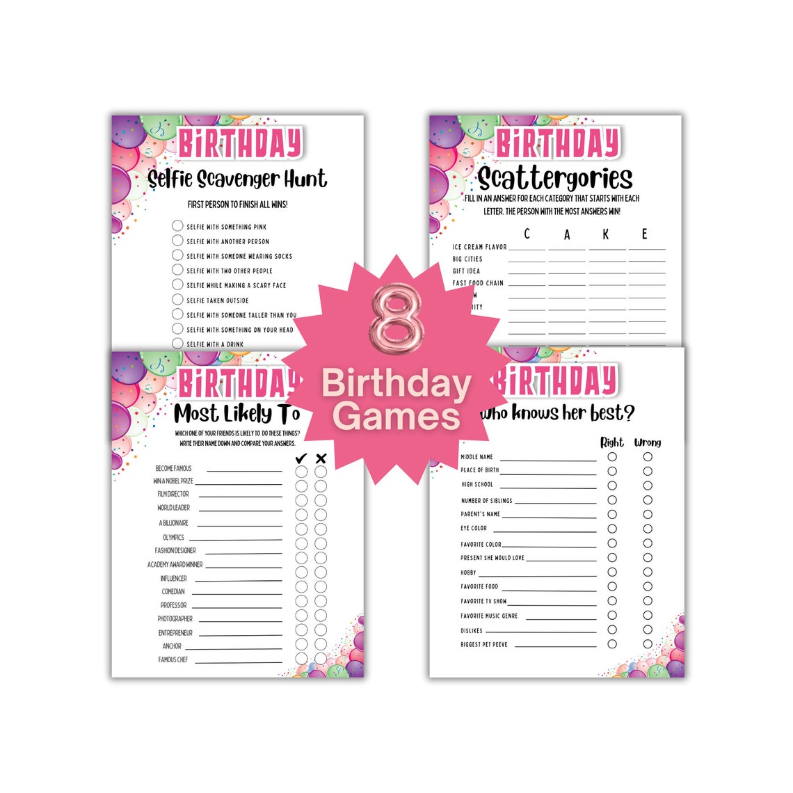 Printable Adult Birthday Games/printable Pdf/instant Download/digital ...