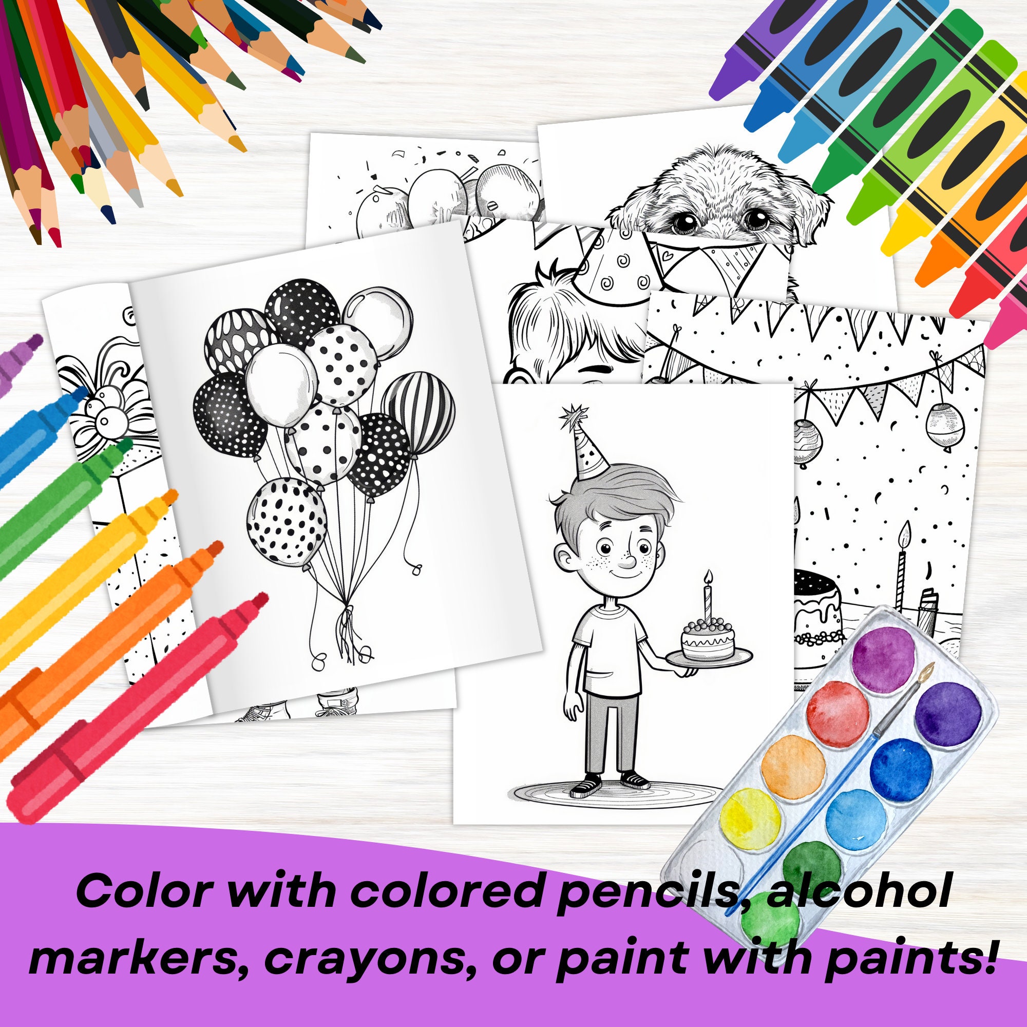 Printable Birthday Party Coloring Books/little Boy Little Girl Coloring ...