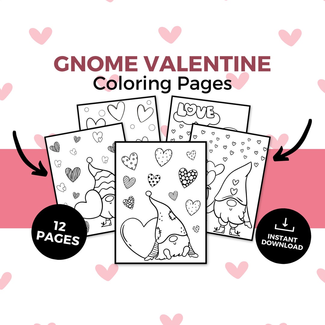 Gnome Valentine Coloring Pages/12 Printable Adult Coloring Pages/kids ...