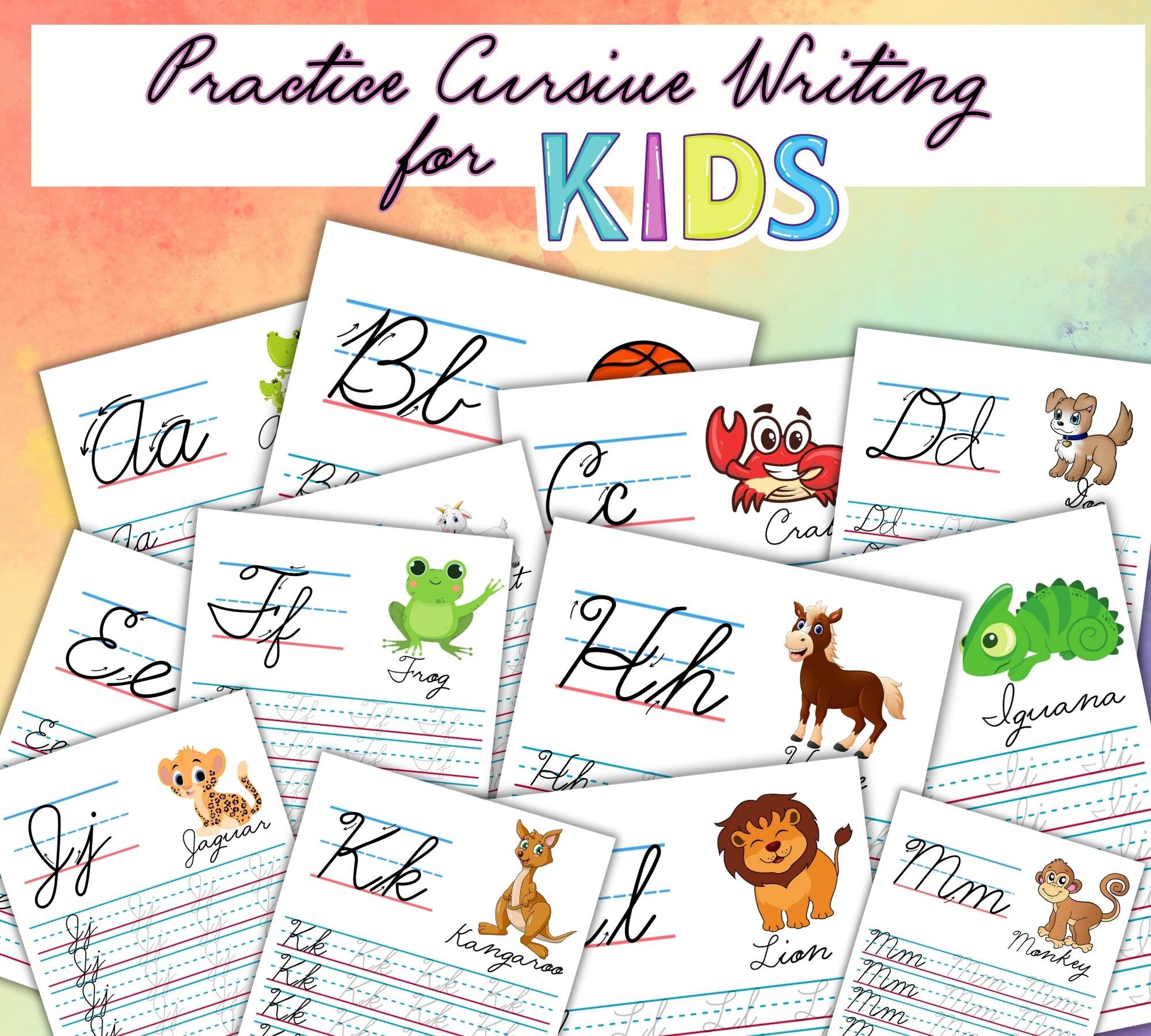 Printable Kids Cursive Practice/printable Pdf/27-page Workbook/instant Download Digital Kids ...