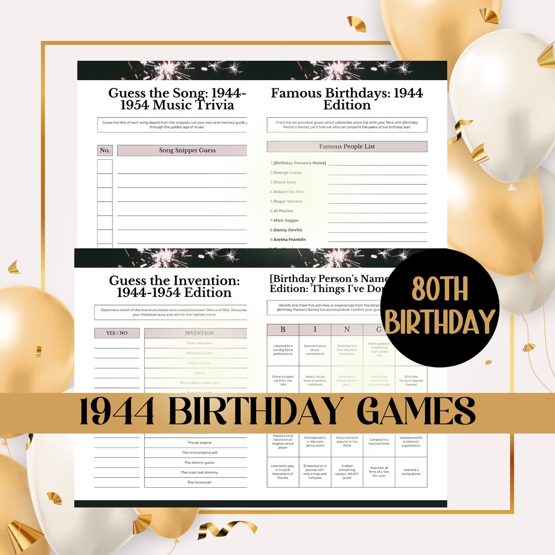 Printable 1944 Games/80th Birthday Party Games/guess the Song Game ...