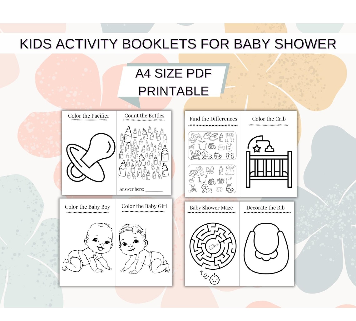 Printable Kids Activity Booklet/kids Baby Shower Activity Booklet/games ...