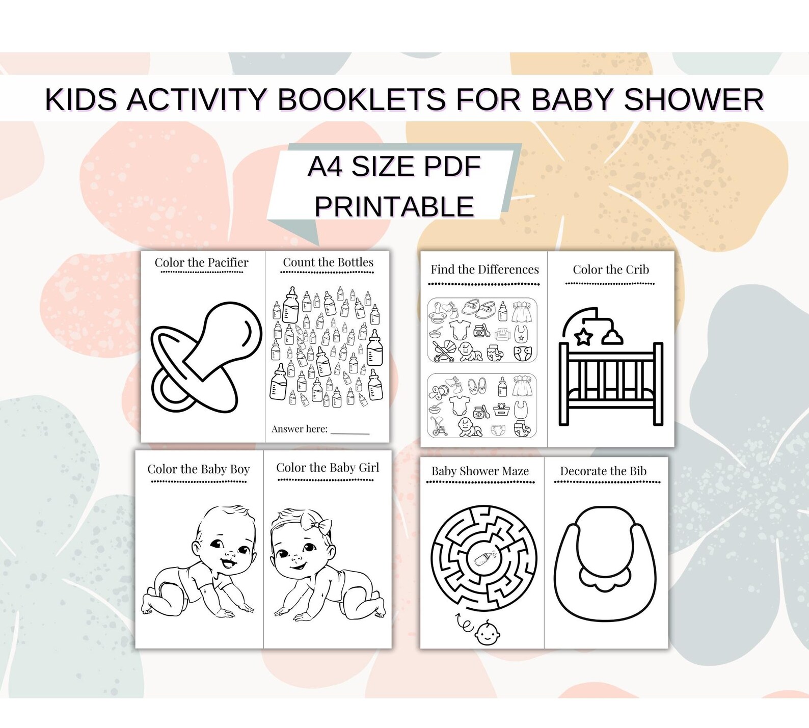 Printable Kids Activity Booklet/kids Baby Shower Activity Booklet/games ...